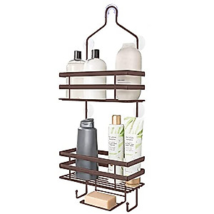 Gorilla Grip Anti-Swing Oversized Shower Caddy, Rust Resistant Organizer, Holds 11 lbs, Strong Suction Cups, Hooks, Easy Hanging Bathtub Shampoo and Accessories Caddies for Showerhead, 3 Shelf, Bronze