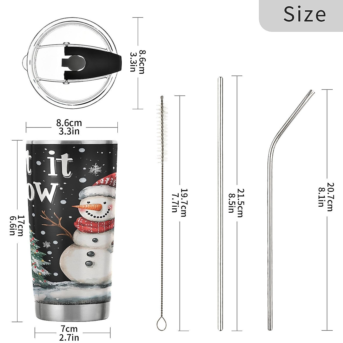 Jinhinox Christmas Let It Snow Coffee Tumbler Cups Insulated Tumblers Travel Coffee Mug Water Cup Bottle Stainless Steel Tumbler with Lid and Straw for Cold Ice Hot Drink Outdoor Women Men