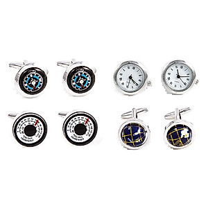 MRCUFF Traveler Working Watch Thermometer & Compass Steampunk Spinning Globe Pilot 4 Pairs Cufflinks in a Presentation Gift Box & Polishing Cloth