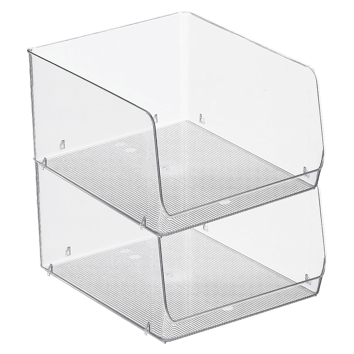 mDesign Wide Stackable Plastic Food Storage Organizer Bin Basket with Open Front for Household Kitchen Cabinets, Pantry, Offices, Closets, Bedrooms, Bathrooms - 10.2" Wide, 2 Pack - Clear