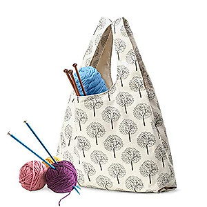 YARWO Knitting Yarn Bag, Tote Bag for Knitting Needles, Yarns and Unfinshed Project, Tree (Bag Only, Patented Design)
