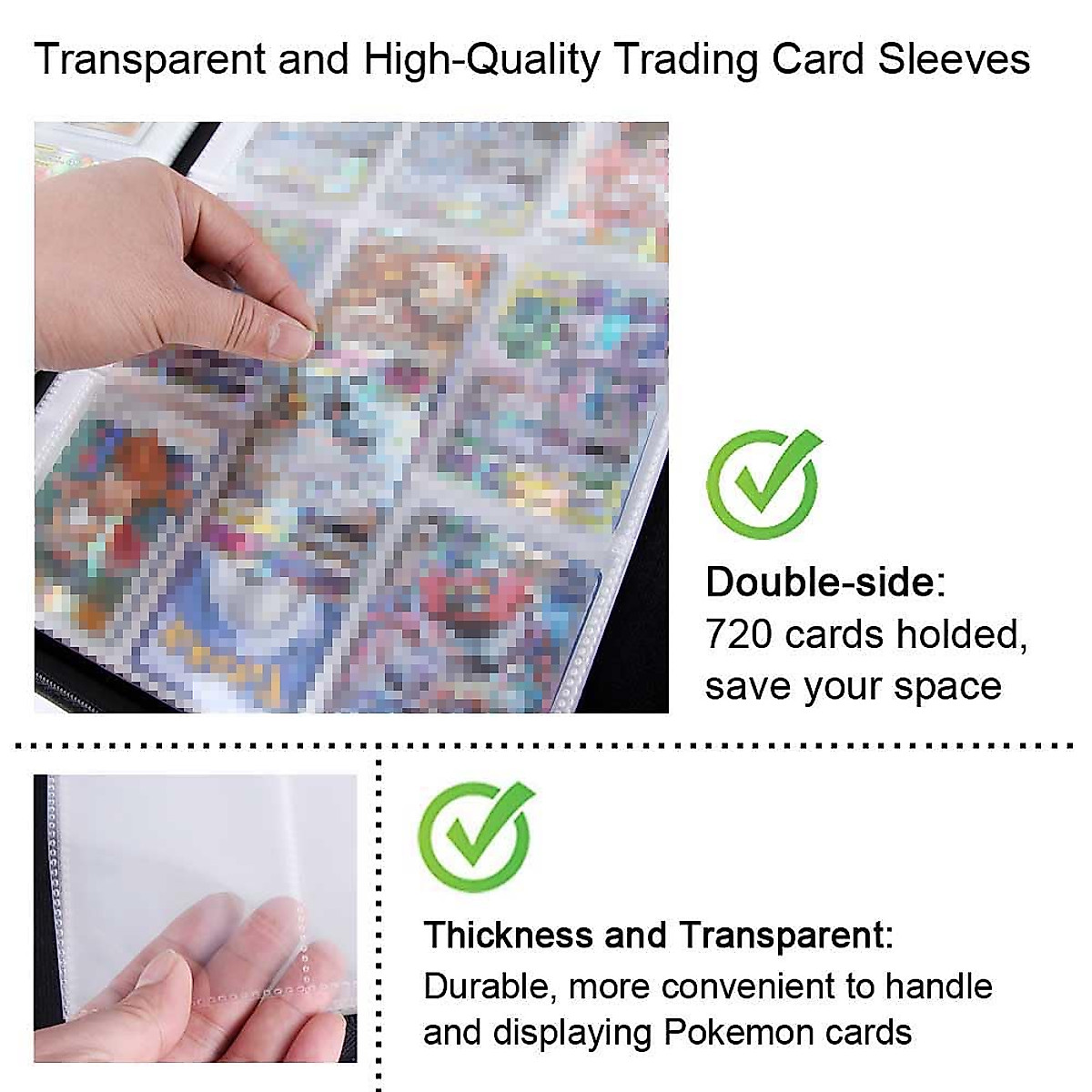 Kitguard Binder for Pokemon Card with 40 Premium 9 Pocket Card Sleeves, Trading Card Binder Book Holds Up to 720 Cards, Carrying Case Card Holder with zipper and Wristband