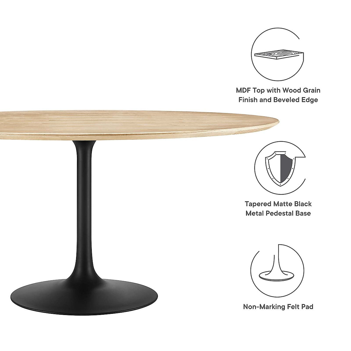 Modway Lippa Dining Table, 60", Black Natural