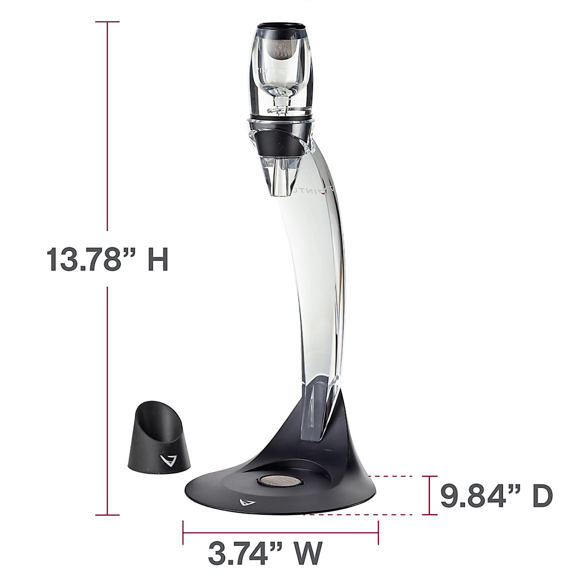 Vinturi Deluxe Essential Red Wine Pourer and Decanter Tower Stand Set Easily and Conveniently Aerates by The Bottle or Glass and Enhances Flavors with Smoother Finish, Black