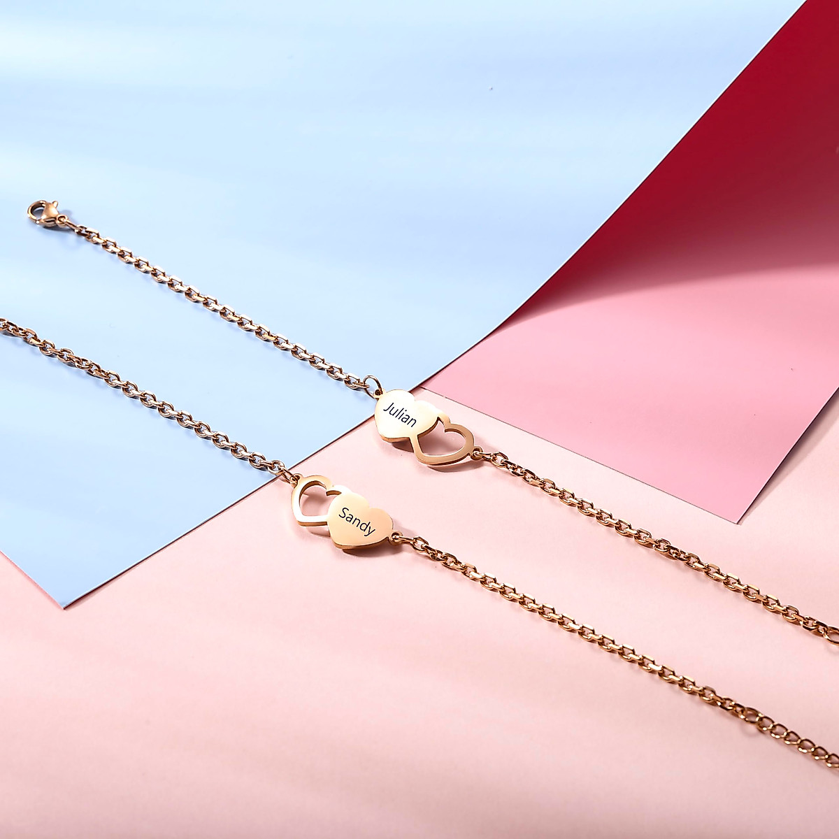 AOTXOXTOA Customized 2-3 Pieces Heart Bracelets Engraving Best Friendship Bracelet Set Stainless Steel Personalized Names for Sisters BFF Women Birthday Wedding Bridesmaid Gifts