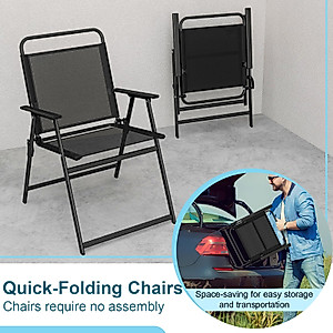 Tangkula 3 Piece Patio Folding Bistro Set, 2 Folding Chairs with Coffee Table, Breathable Fabric & Heavy-Duty Metal Frame, Outdoor Portable Folding Chair Set for Backyard, Poolside, Balcony (Black)