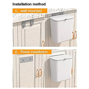 MOFU Kitchen Hanging Trash Can, 2.4 Gallon Compost Bin with Lid for Kitchen Bathroom Living Room, White