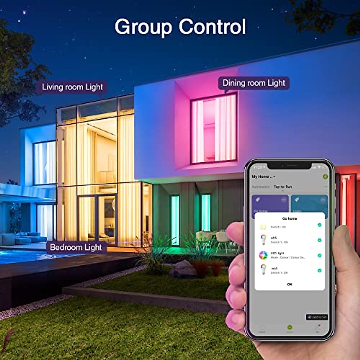 Ghome Smart Lightbulbs, A19 E26 ColorChangingLedBulbWorks with Alexa, Google Home, App & Voice Control, 2.4Ghz WiFiOnly, 800 lumensDimmable RGB Warm White Smart Home Lighting Bulb, 4 Count(Pack of 2)