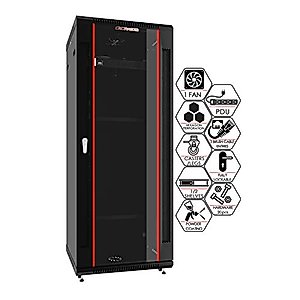 Server Rack - Wall Mount Network Enclosure - Locking Wall IT Cabinet - 19 Inch Rack Av Audio Video Rack Lockable Cabinet Network Rack - Powerbar - Shelf - Fan - Feet (22U (24" w x24 d x43 h))