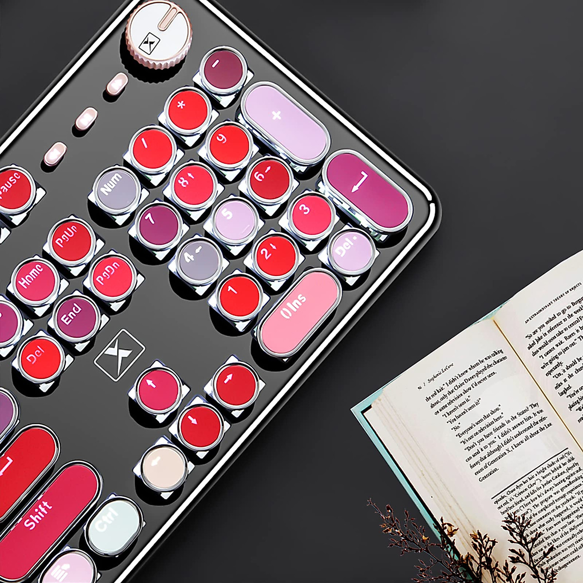 TONIZER Mechanical Gaming Keyboard in Lipstick Style Metal Vintage Steampunk Retro White Backlit 104 Keys Anti-Ghosting Round Keycaps Metal Panel Wired USB for PC Mac Laptop(K520)