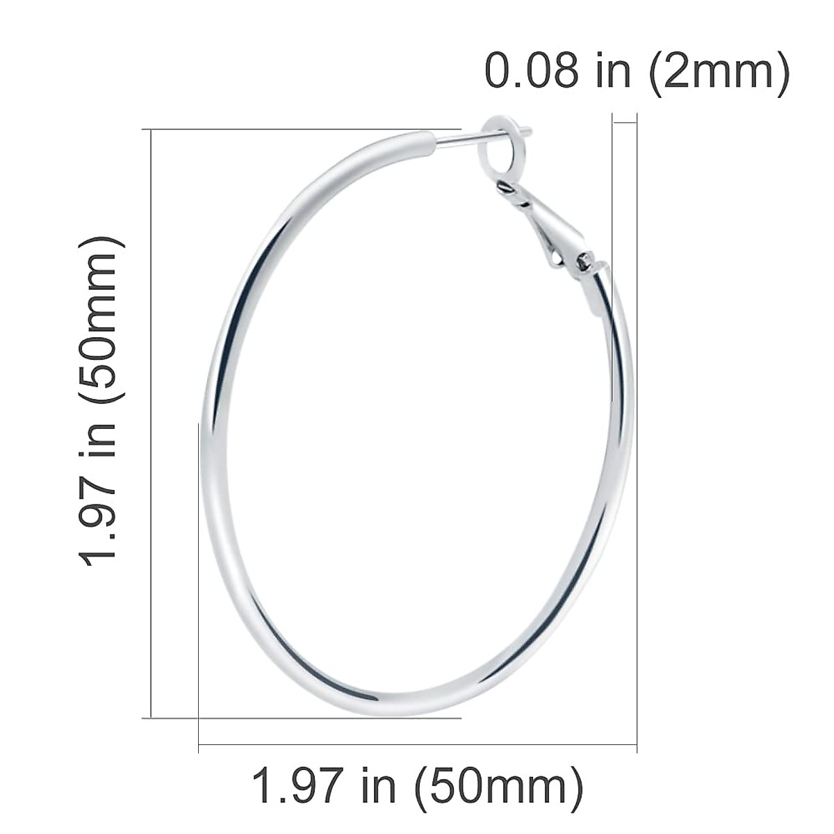 Rugewelry 925 Sterling Silver Post Hoop Earrings,18K White Gold Plated Polished Rounded Hoop Earrings For Women, Gift Box Packaging