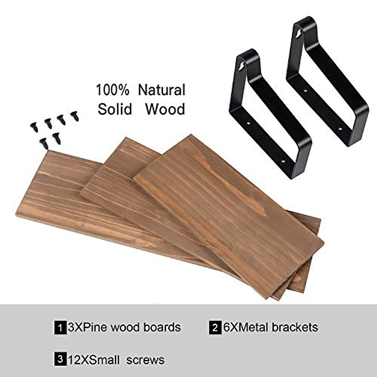 Decent Home Floating Shelves Wall Mounted Set of 3 Rustic Solid Wood Wall Shelves Set for Bedroom Bathroom Living Room Kitchen (Brown)