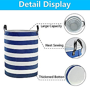 Large Nursery Laundry Basket, BigXwell 22 inch Tall Baby Laundry Basket Collapsible Hamper with Easy Carry Extended Sturdy Handles, Blue and White Thickened Canvas Kids Laundry Hamper for Storage