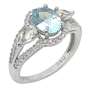 De Buman Sterling Silver Genuine Blue Topaz, White Topaz and Cubic Zirconia Ring, Size 7