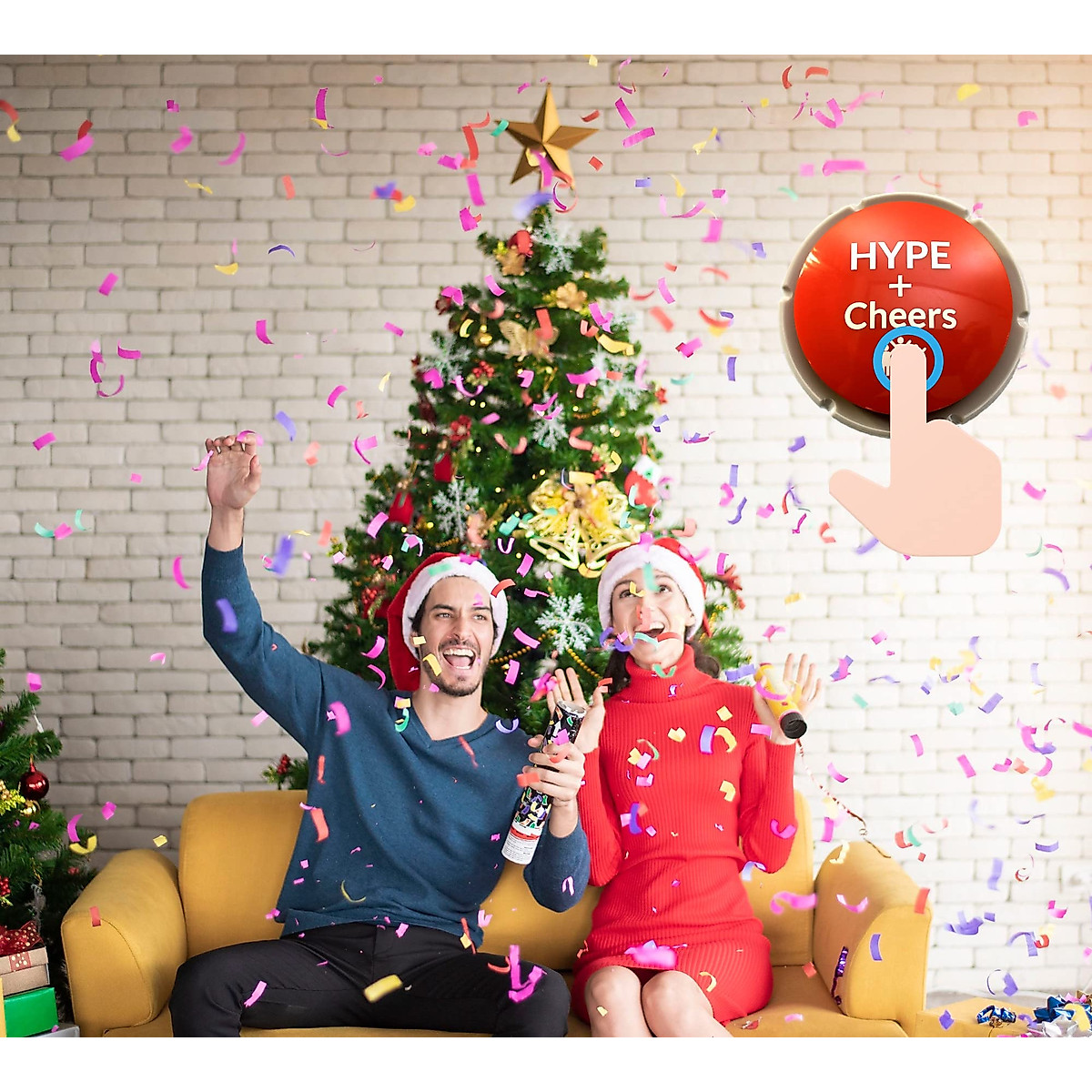 Airhorn Can Sound Button with Applause and Cheers, Funny Easy Button, Noise Maker Buzzer for Office, Sporting Event, Dance Party, Fun Classroom, Desk Toy, Gag Birthday Gift, Gadget for Teens, DJ HYPE