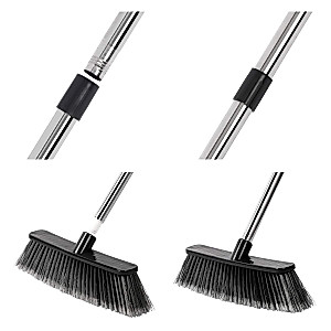 YCUTE Push Broom Brush, Multi-Surface Soft Sweeping Broom with 54” Adjustable Stainless Steel Long Handle for Bathroom, Kitchen, Store, Office, Patio, Garage, Deck, Concrete, Wood, Stone, Tile Floor