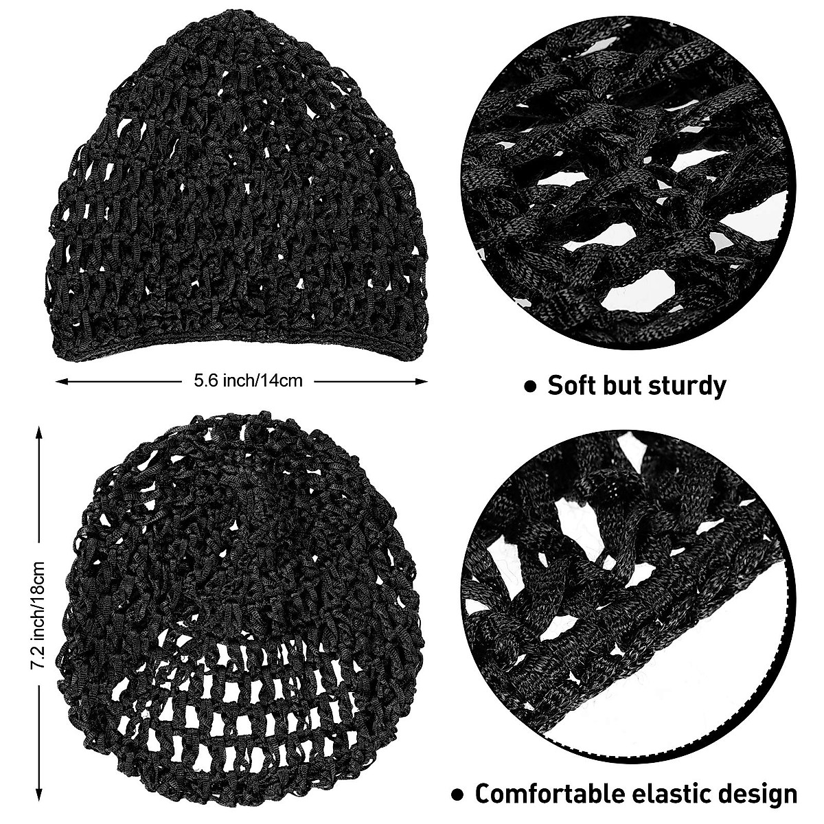 Geyoga 4 Pieces Mesh Crochet Hair Net Rayon Knit Snood Hat Thick Short Women Hairnet Snoods Cover Ornament for Sleeping (Black)