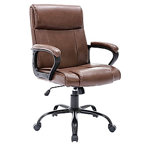 DYHOME Leather Office Chair Brown Desk Chair with Padded Armrests, Adjustable Home Office Chair Mid Back Swivel Task Chair, Ergonomic Mid Century Computer Chair, Capacity 400lbs