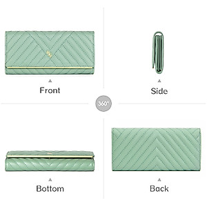 ZRTARY Quilted Soft Leather Long Wallets for Women Slim Trifold Clutch Wallet PU Vegan Leather with Coin Pouch(Green)
