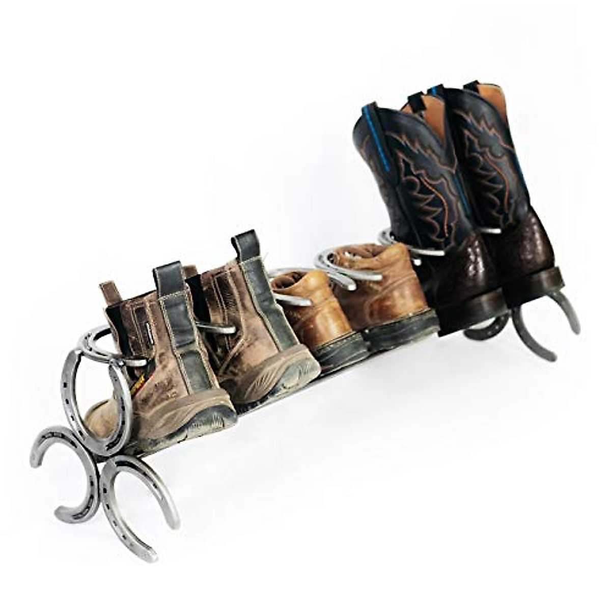 Rustic Horseshoe Boot Rack - 1 Pair, 2 Pairs, 3 Pairs, and 4 Pairs - The Heritage Forge