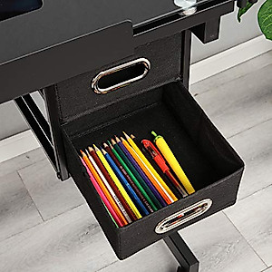 sogesfurniture Adjustable Glass Drafting Table, Versatile Art Craft Station Study Table, Tabletop Adjustable Art/Craft Desk with 4 Rolling Wheels and Slide Drawers for Home Office, Black