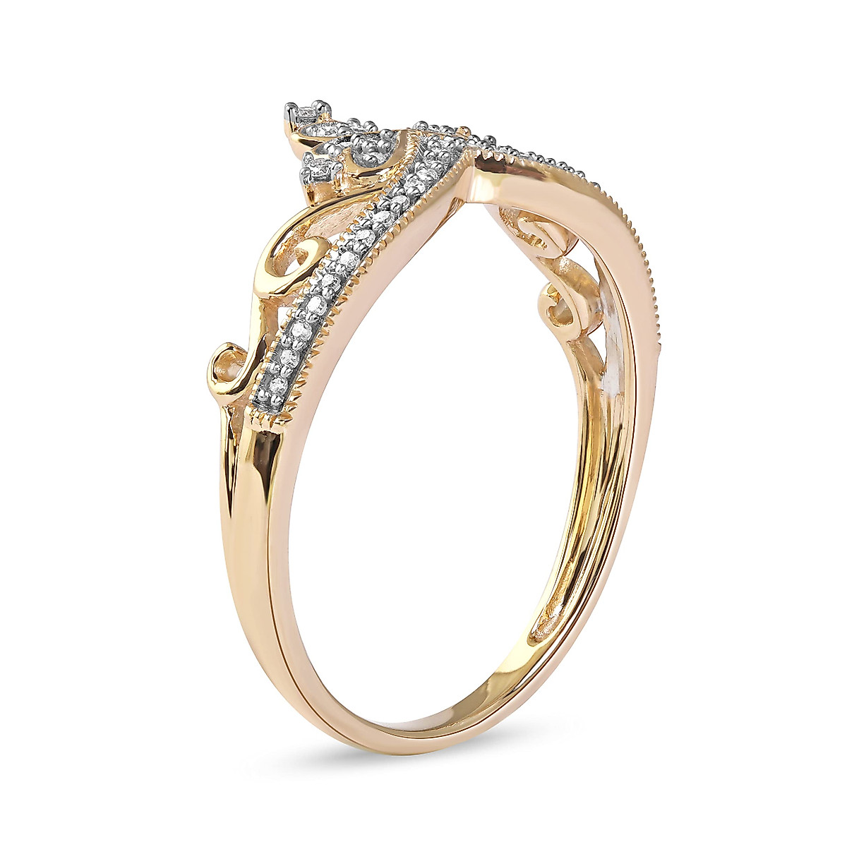 DZON IGI Certified 10k Yellow Gold 1/8CT TDW Round Diamond Crown Shaped Promise Fashion Ring Love Gift for Women (I-J,I2)