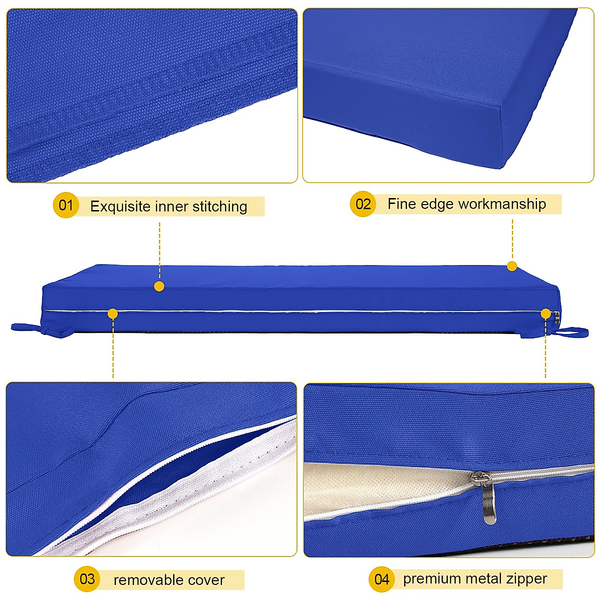 Millsilo Outdoor/Indoor Bench Cushion 36"x14"x4", Waterproof Patio Bench Cushion Furniture, Non-Slip Bay Window Seat Cushion, Durable Bench Pad, Swing Cushion, Garden Long Chair Cushion Blue