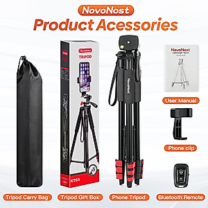 65” Phone Tripod, Tripod for iPhone, Cellphone Tripod with Remote Shutter & Phone Holder for Live Streaming & Video Recording, Compatible with iOS/Android/Camera (Included Carry Bag)