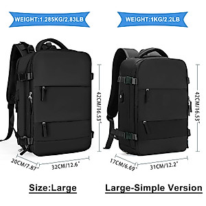coowoz Large Travel Backpack For Women Men,Carry On Backpack,Hiking Backpack Waterproof Outdoor Sports Rucksack Casual Daypack Travel Essentials（Black Minimalist）