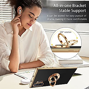 DUEDUE for Samsung Galaxy Note 10 Plus Case with Ring Holder Kickstand 360 Degree Rotation Magnetic Car Finger Slim Cover Shockproof Protective Phone Case for Samsung Note 10 Plus 5G/4G, Black