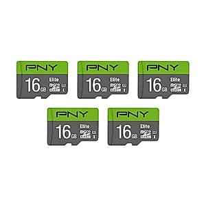 PNY 16GB Elite Class 10 U1 microSDHC Flash Memory Card 5-Pack - 85MB/s, Class 10, U1, Full HD, UHS-I, Micro SD