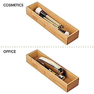 mDesign Slim Wooden Bamboo Drawer Organizer - 12" Long Stackable Storage Box Tray for Kitchen Drawers/Cabinet - Utensil, Silverware, Spatula, Flatware Holder - Echo Collection, 2 Pack, Natural Wood