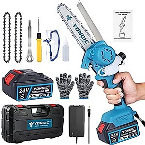 Mini Chainsaw Cordless, Yongic 6Inch Brushless Chain Saw Electric Chainsaw with Oiling System, Battery Chainsaw Power Chain Saws with 3.0Ah Large Battery for Branches Trimming Wood Cutting