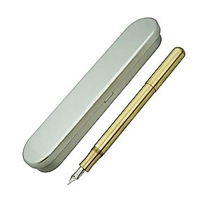 Lanxivi Brass Fountain Pen EF Bent Nib 0.7mm,Travel Pocket Fude Pen, Unique Style Bullet Shape with Metal Box