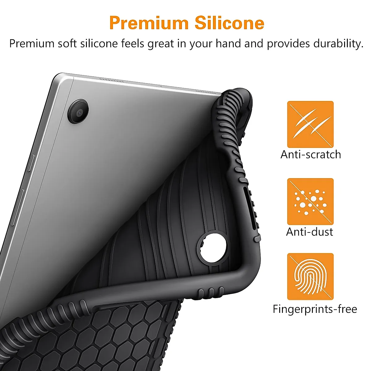 Fintie Silicone Case for Samsung Galaxy Tab A8 10.5 Inch 2022 Model (SM-X200/X205/X207), Honey Comb Series Kids Friendly Light Weight Shock Proof Protective Cover, Black