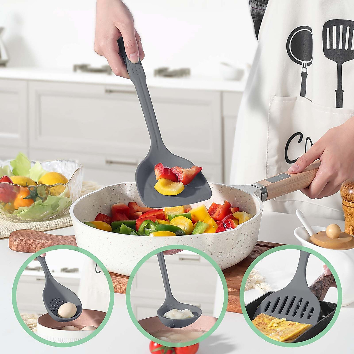 Zaeharee 12-Piece Gray Silicone Kitchen Utensils Set - Heat Resistant Complete Silicone Cooking Set with Silicone Spatula - Home Essentials for New Home