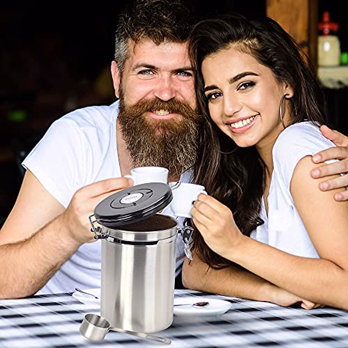 Coffee Canister - Gorgeous Stainless Steel Storage Container with Scoop - Keeps Your Coffee Airtight Fresh and Flavorful, 22oz