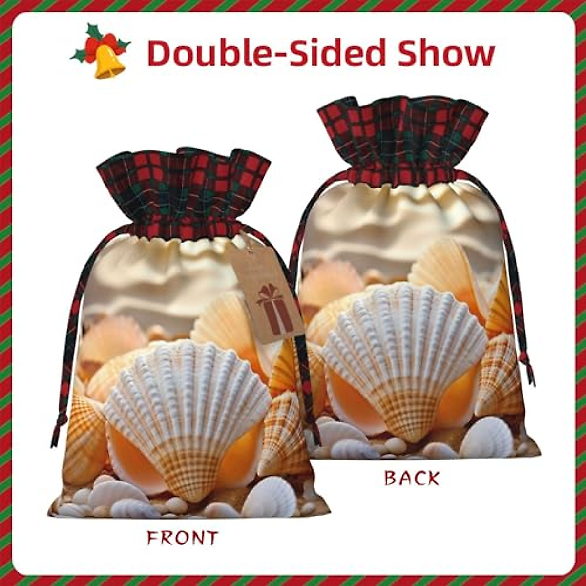 Christmas Gift Bags with Drawstring Burlap Gift Bags beautiful Shells Christmas Linen Bags for Xmas Party Candy Bags with Cards Xmas Reusable Wrapping Bags Christmas Linen Treat Bags for Holiday