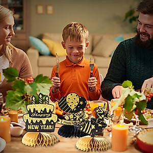 Happy New Year Honeycomb Centerpieces Decorations Pack of 12 3D Happy New Year Decorations 2024 for Happy New Year Theme Table Toppers New Year Eve Party Supplies 2024