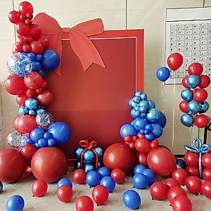 MABAY Blue Red White Balloons Arch Garland Kit, 147 Pcs Royal Blue Red White Confetti Blue Red Balloon for Graduation Birthday Party Baby Shower Wedding Decorations