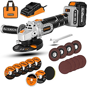 WORKSITE 20V Angle Grinder Cordless 4-1/2" Brushless Motor Angle Grinder Tool with 4.0 Ah Battery, 1-Hour Fast Charger and Adjustable Handle for Polishing, Grinding & Cutting
