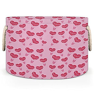 Heart Balloon Valentine's Day Large Round Baskets for Storage Laundry Baskets with Handles Blanket Storage Basket for Bathroom Shelves Bins for Organizing Nursery Hamper Girl Boy