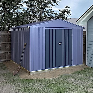 MUPATER 8' x 10' Outdoor Storage Shed with Double Doors, Garden Metal Shed, Utility Tool Shed Storage for Backyard, Patio and Lawn with Vents, Grey