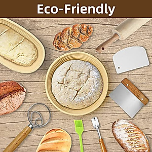 Tawuheik Bread Banneton Proofing Basket Set of 2, 9 Inch Round & 10 Inch Oval Cane Sourdough Baskets Proofing Set, Artisan Bread Kit, Bakers Gifts, Professional & Home Sourdough Bread Baking