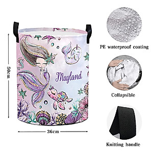Cute Mermaid with Turtle Girl Personalized Laundry Hamper with Handles Waterproof,Custom Collapsible Laundry Bin,Clothes Toys Storage Baskets for Bedroom,Bathroom Decorative Large Capacity 50L