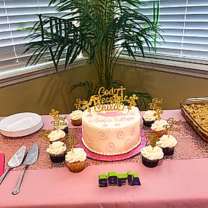 JeVenis 25 PCS Glittery Gold Bless this Child Cake Topper Baptism Cupcake Toppers Cross Cupcake Topper Baptism Cake Topper Cross Cake Decoration Baptism Party Decorations