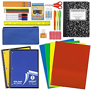 45 Piece School Supply Kit Grades K-12 - School Essentials Includes Folders Notebooks Pencils Pens and Much More!