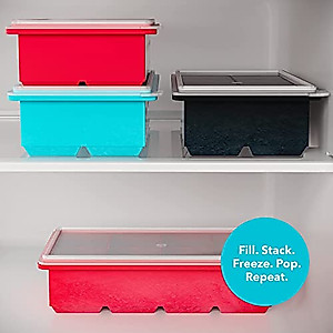 Vremi Stackable Large Ice Cube Trays — Pack of 2 Silicone Trays — 8 Cubes per Tray — Ideal for Cocktails, Frozen Treats, Soups, Sauces,and Baby Food — BPA Free with Frost Resistant Lids — Red and Blue