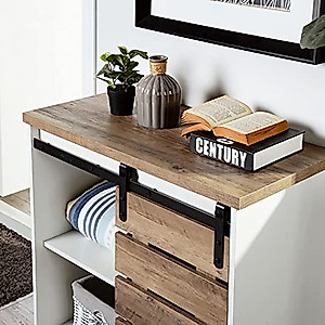 FurniutreR Wood Farmhouse 2 Hidden Shelves Coffee Bar Buffet Storage Cabinet with Groove Door for Kitchen Living Dining Room,32 Inch Side Board, White Oak