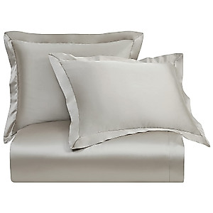 HiEnd Accents High Shine Satin 3 Piece Duvet Cover Set, Super King Size, Champagne Solid Color, Classic Traditional Modern Style Luxury Bedding, 1 Comforter Cover and 2 Pillowcases